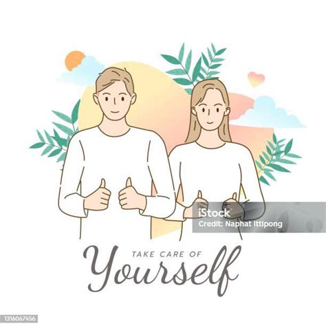 부부는 심장 배경에 엄지 손가락을 보여줍니다 자기 사랑과 자기 관리 자신을 사랑해요 당신의 몸 개념을 사랑해요 손 그리기 스타일 벡터 그림입니다 개념에 대한 스톡 벡터 아트