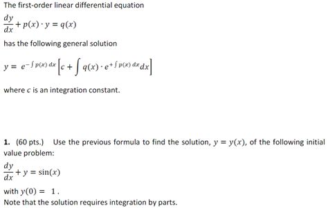 Solved The First Order Linear Differential Equation