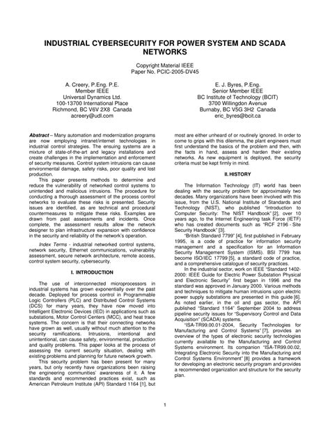 Pdf Industrial Cybersecurity For Power System And Scada Networks
