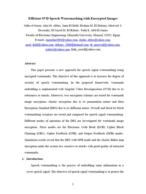 Efficient Speech Watermarking With Encrypted Images Pdf Applied Mathematics Cryptography