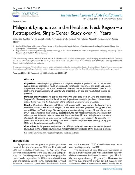 Pdf Malignant Lymphomas In The Head And Neck Region A Retrospective