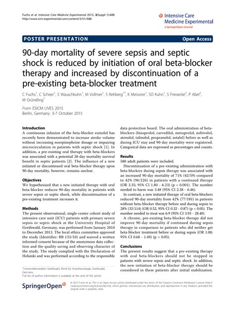 Pdf 90 Day Mortality Of Severe Sepsis And Septic Shock Is Reduced By Initiation Of Oral Beta