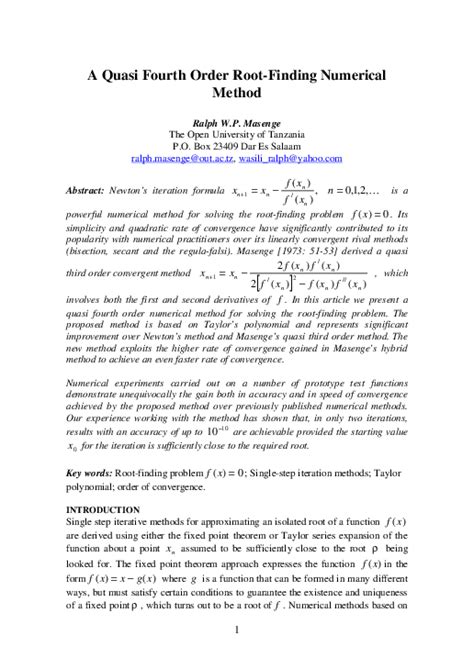 Pdf A Quasi Fourth Order Root Finding Numerical Method