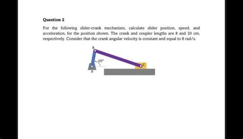 Solved Question 2 For The Following Slider Crank Mechanism Chegg