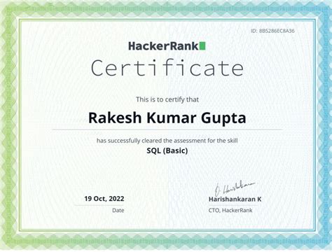 Rakesh Kumar Gupta On Linkedin Hackerrank Sqldatabase