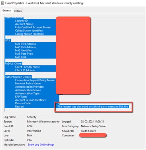 azure mfa nps extension the request was discarded by a third party extension dll file