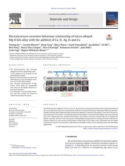 Pdf Microstructure Corrosion Behaviour Relationship Of Micro Alloyed Mg 0 5zn Alloy With The