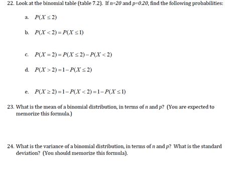 Solved 22 Look At The Binomial Table Table 7 2 If N 20