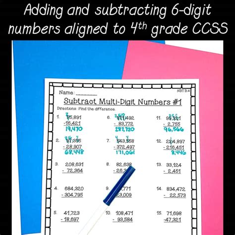 Multi Digit Addition And Subtraction Worksheets Standard Algorithm 4th Grade