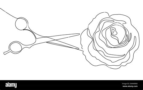 One Continuous Line Of Scissor With Rose Flowers Thin Line