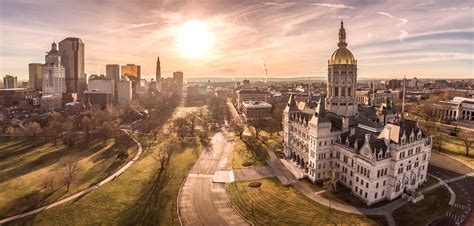 Hartford Connecticut Downtown At Sunrise Aerial Drone Photography An Hartford