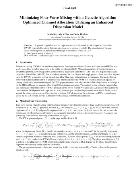 pdf minimizing four wave mixing with a genetic algorithm optimized