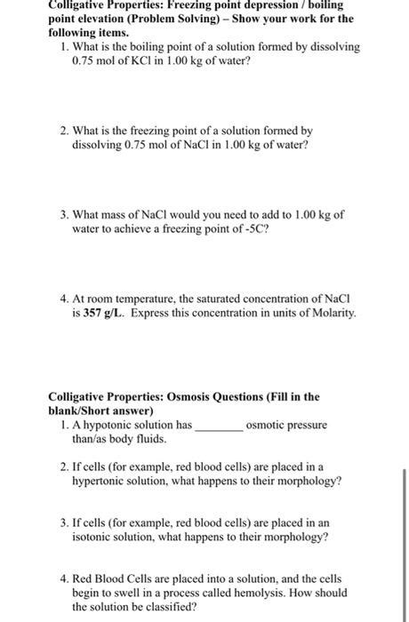 Solved Colligative Properties Freezing Point Depression Chegg