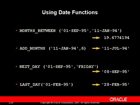 3 SingleRow Functions Copyright Oracle Corporation 2001 All