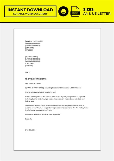 Demand Letter Demand Letter Template Etsy