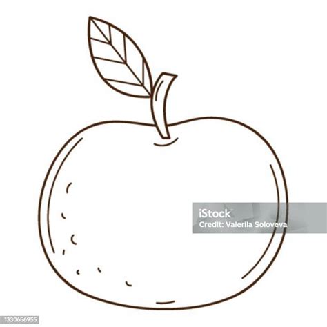 붉은 사과 과일 가을 수확의 상징 윤곽선이 있는 요소를 디자인합니다 낙서 손으로 그린 검정 흰색 벡터 그림 흰색 배경에 격리