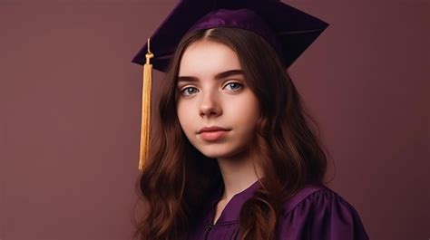 Premium Ai Image Girl With Graduation Cap Purple Background