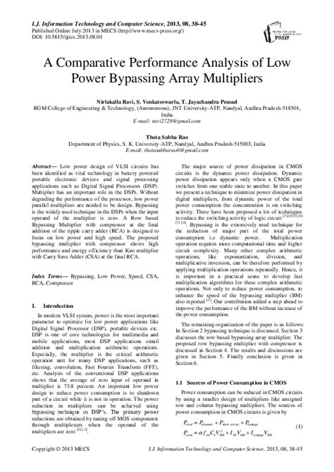 Pdf A Comparative Performance Analysis Of Low Power Bypassing Array Multipliers