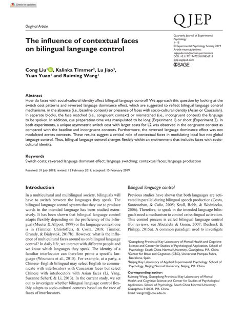 Pdf The Influence Of Contextual Faces On Bilingual Language Control