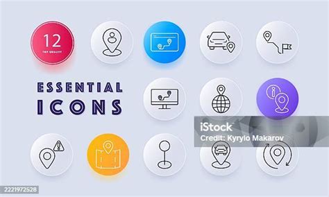 위치 서비스 설정 아이콘입니다 Gps 지도 항해 경로 목적지 핀 장소 포인트 주소 방향 지리적 위치 좌표 위치 추적 위치 근접 정위 웨이 포인트 가까운에 대한 스톡 벡터