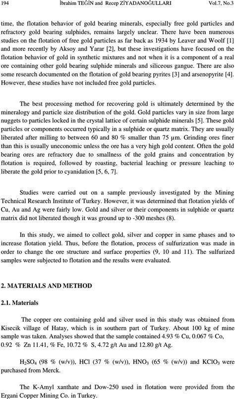 The Effect Of Sulfurization Process On Flotation Of Copper Ore Containing Gold And Silver