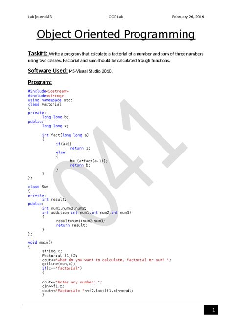 Object Oriented Programming Oop C Source Code With Results