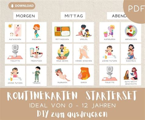 Routinekarten Kinder Starter Set Montessori Planung A4 Ausdrucken Pdf