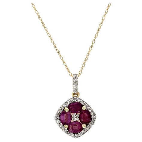 120 Ct Natural Ruby 015ct Diamond 14k Yellow Gold Pendant Necklace