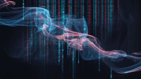 Abstract Digital Artwork With Flowing Smoke And Glowing Binary Code In