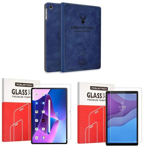 Robustrion Flip Stand Case Cover Blue Robustrion Tempered Glass Screen Protector Guard