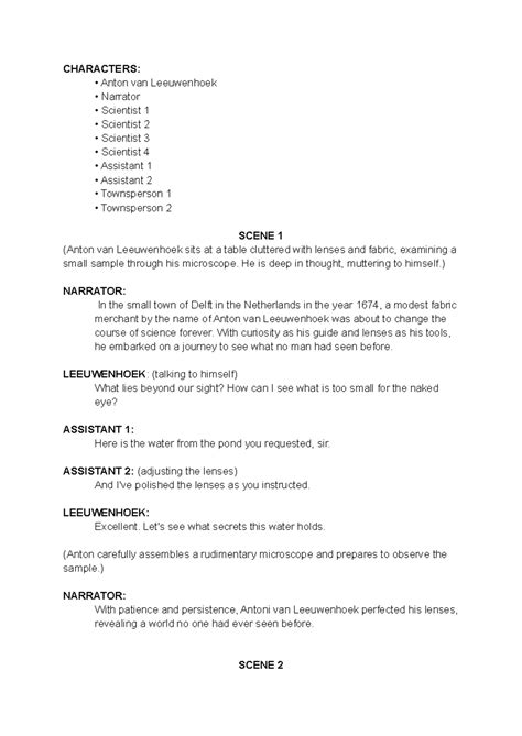Anthony Leeuwenhoek Script Role Play Characters Anton Van
