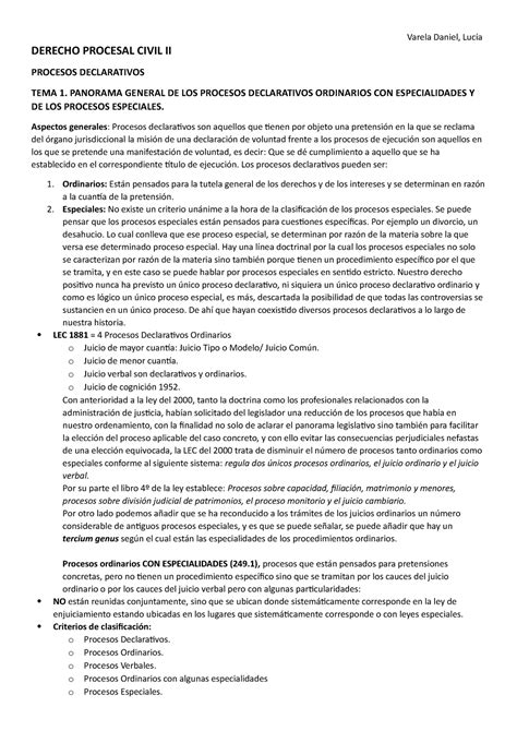 Derecho Procesal Civil Ii Derecho Procesal Civil Ii Procesos