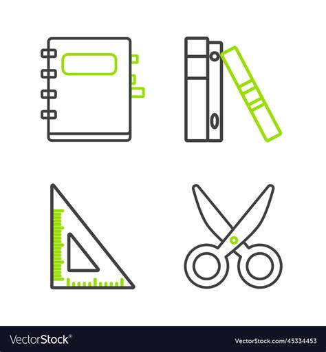 Set Line Scissors Triangular Ruler Office Vector Image