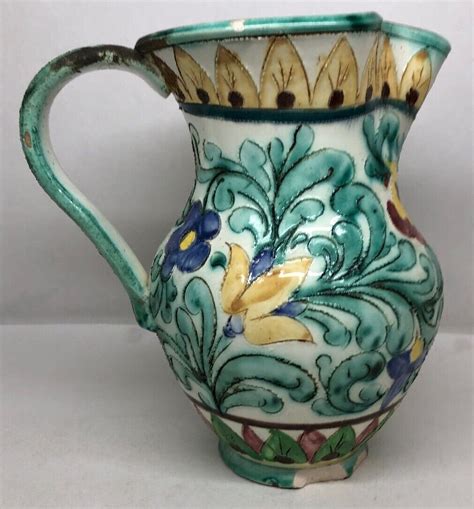 Pichet Vase Ansé Décor Floral Signé Cerart Monaco H 21 L 19 l 14 Cm N7