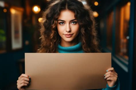 Premium Photo Woman Holding Sign In Front Of Her Face Generative Ai