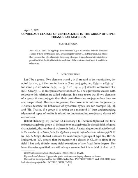 Pdf Conjugacy Classes Of Centralizers In The Group Of Upper Triangular Matrices