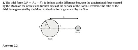 Solved 2 The Tidal Force Δffa−fb Is Defined As The