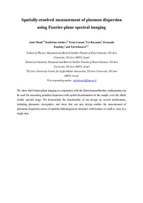 Pdf Spatially Resolved Measurement Of Plasmon Dispersion Using Fourier Plane Spectral Imaging