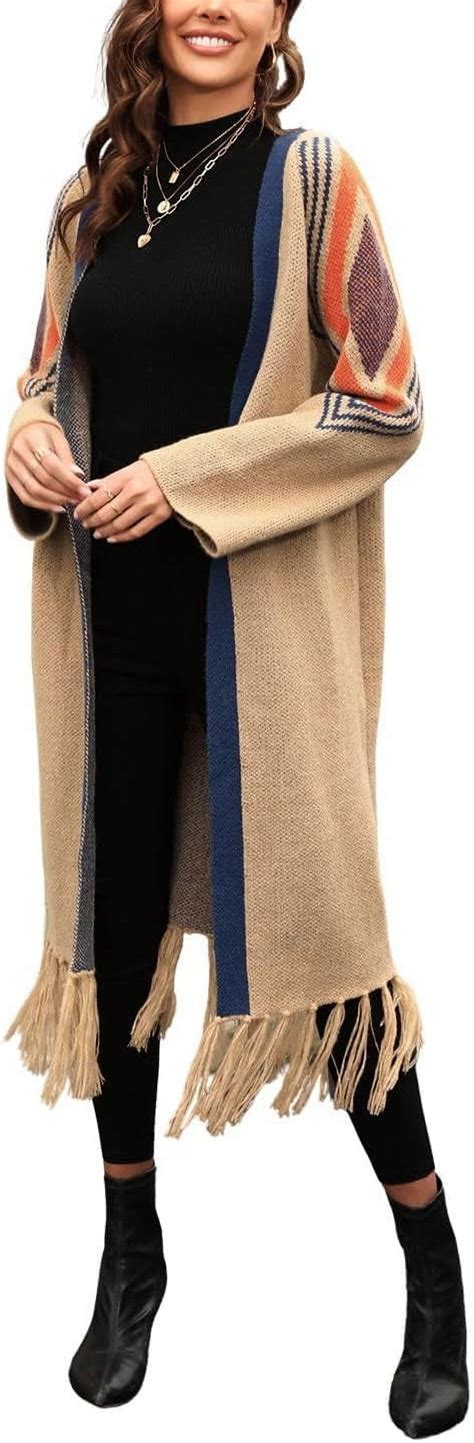 Linyooli Women Boho Cardigan Sweater Long Open Front Western Aztec