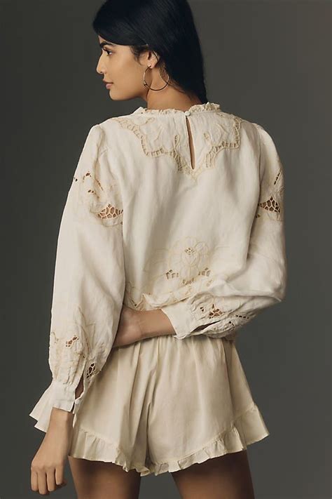 The Lainie Long Sleeve Lace Cutwork Blouse Women Long Sleeve Tops Long Sleeve Lace Cut Work
