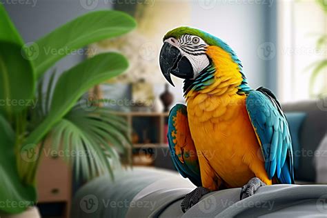 Cute Macaw Parrot Bird In Living Room Macaw Parrot Bird With Funny