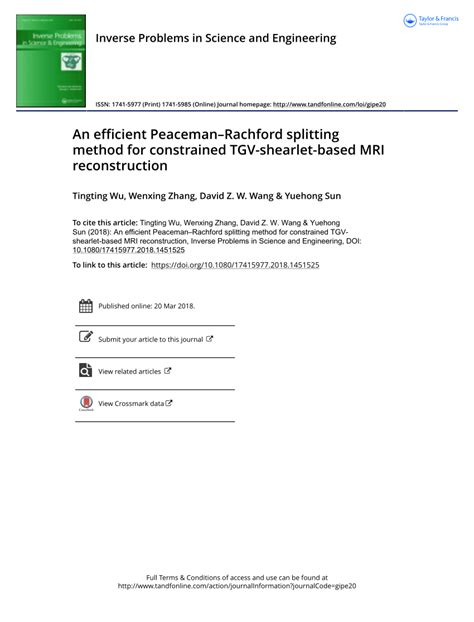 Pdf An Efficient Peaceman Rachford Splitting Method For Constrained Tgv Shearlet Based Mri