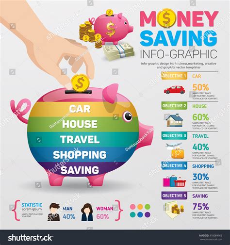 Money Saving Planning Infographics Template Golden Stock Vector