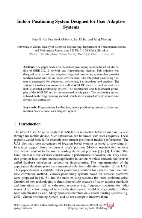 PDF Indoor Positioning System Designed For User Adaptive Systems