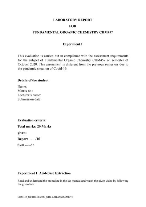 Lab Report Experiment 1 Chm457 Organic Chemistry Uitm Studocu