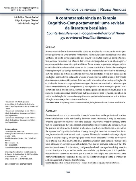 Pdf Countertransference In Cognitive Behavioral Therapy A Review Of Brazilian Literature
