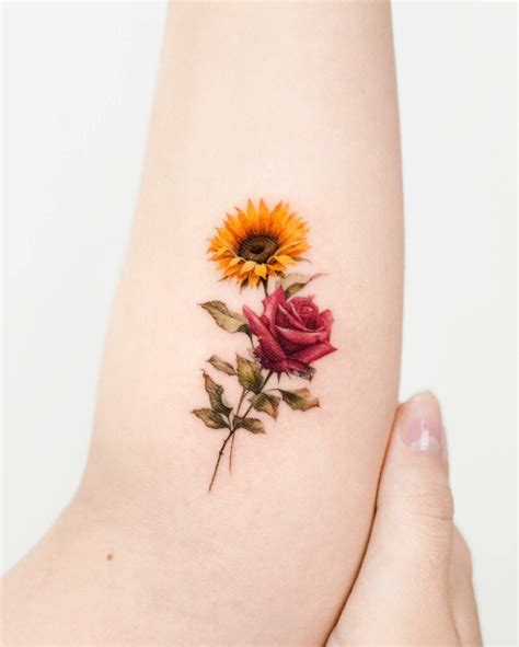 Sunflower And Rose Drawing For Tattoo