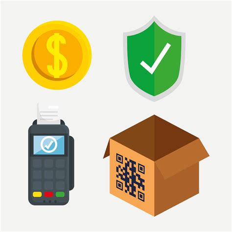 Qr Code Over Box Coin Shield And Dataphone Vector Design Vector Art At Vecteezy