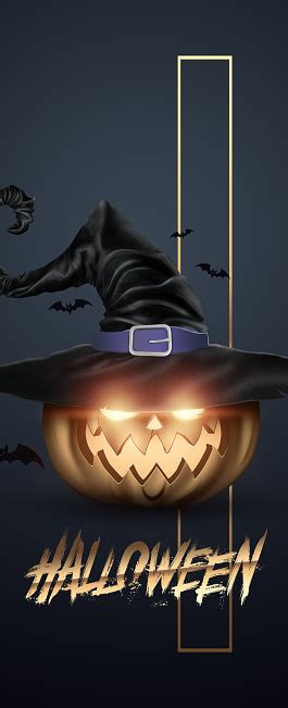 창조적 인 할로윈 배너 어두운 배경에 비문 할로윈과 사악한 호박 무서운 잭 수직 전단지 웹 사이트에 대한 헤더 복사 공간 3d 일러스트레이션 3d 렌더 10월에 대한 스톡