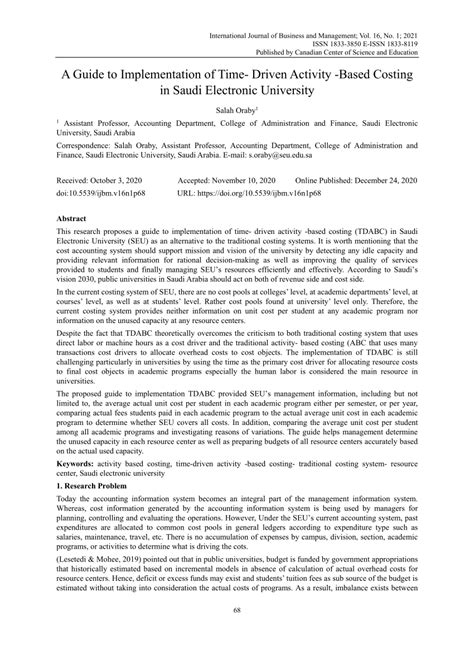 Pdf A Guide To Implementation Of Time Driven Activity Based Costing In Saudi Electronic